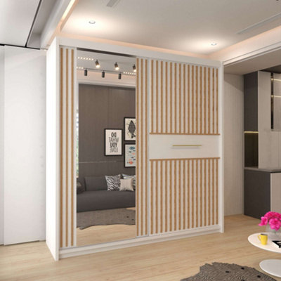 Sliding Wardrobes 4U Fashnary Double Sliding Door Wardrobe - White 203cm