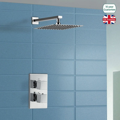 Buy Slim 2 Dial 1 Way Concealed Square Thermostatic Shower Mixer | DIY ...