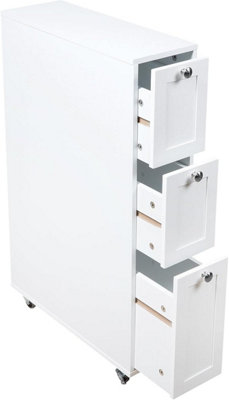Slim Bathroom Storage Unit with 3 Narrow Chest of Drawers on 4 Built-in ...
