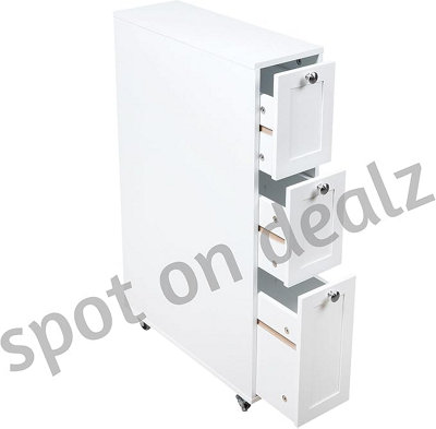 Slim Bathroom Storage Unit with 3 Narrow Chest of Drawers on 4 Built-in ...