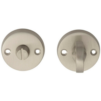 Slim Bathroom Thumbturn Lock and Release Handle 45mm Dia Satin Nickel