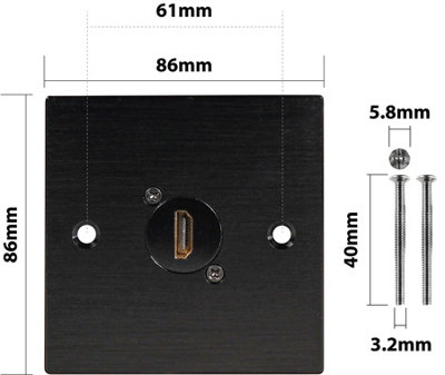 Slim Black Wall Face Plate 1 x HDMI 90 Degree Feedthrough Wall Plate Metal