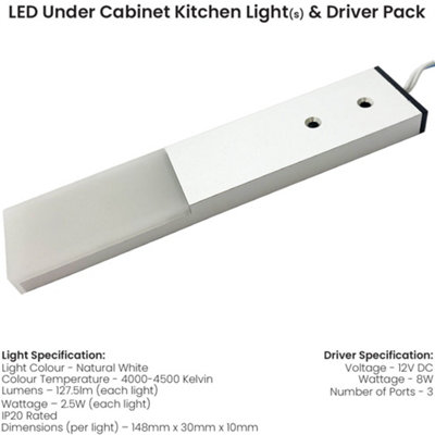 Slim Brushed Aluminium Under Cabinet Kitchen Light & Driver Kit ...