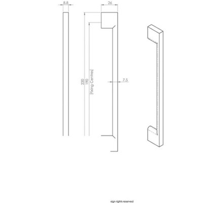 Slim D Shape Pull Handle 220 x 8.5mm 192mm Fixing Centres Polished Chrome