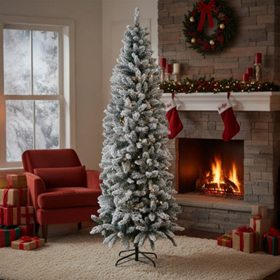 Slim-fitting Flocked Christmas Tree with X-shaped Support, 60cm W x 180cm H