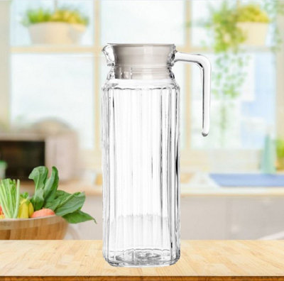 Slim Glass Fridge Jug 1L Door Jug Easy Pour Non Spill Milk Water Juice