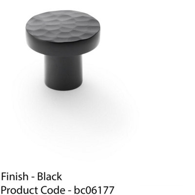 Slim Hammered Door Knob - Matt Black 30mm Round Cupboard Cabinet Pull ...