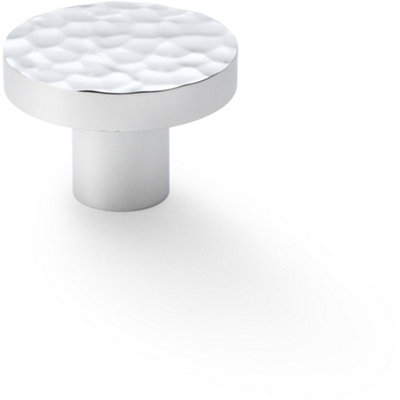 Slim Hammered Door Knob Polished Chrome 38mm Round Cupboard Cabinet ...