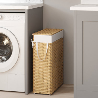 SLIM LAUNDRY BASKET, 55L SYNTHETIC RATTAN STORAGE BASKET WITH LID AND ...