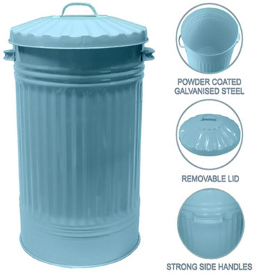 Slim Metal Bin with Dustbin Lid Straight Sided Retro Bin, Animal Feed ...