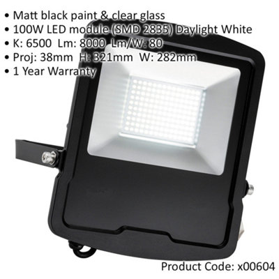 Slim Outdoor IP65 Floodlight - 100W Daylight White LED - 8000 Lumens ...