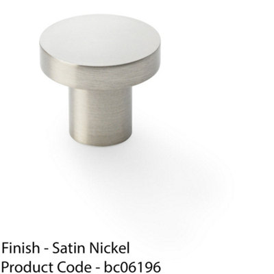 Slim Round Door Knob - Satin Nickel 30mm Modern Cupboard Cabinet Pull ...