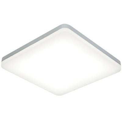 Slim Square LED Flush Ceiling Light 22W Cool White IP44 Sliver Bathroom ...
