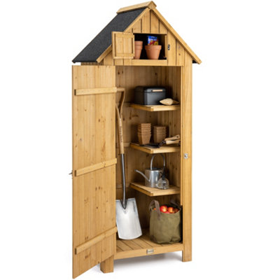 SLIM WOODEN OUTDOOR STORAGE SHED - NATURAL