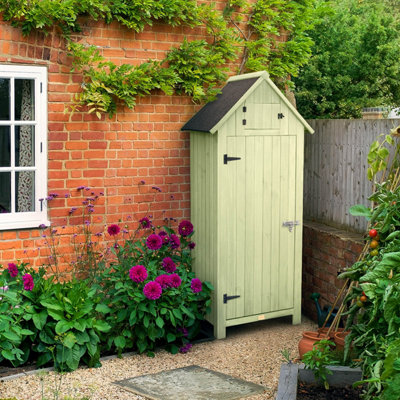Slim Wooden Outdoor Storage Shed - Sage Green