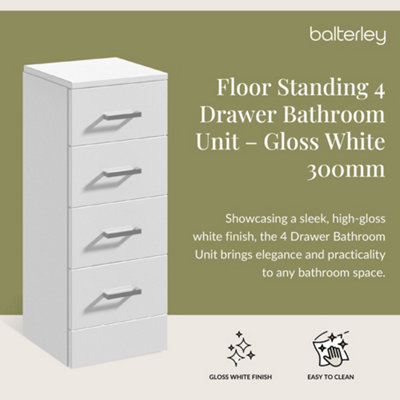 Slimline 4 Drawer Unit - 300mm - Gloss White