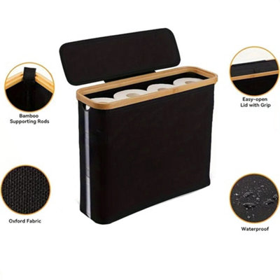 Slimline Waterproof Toilet Paper Storage Basket with Bamboo Lid