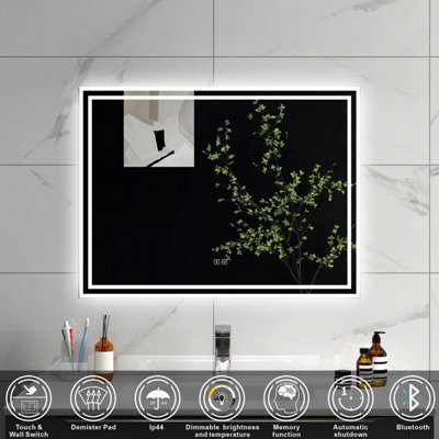 SLINE 1000x600mm Bluetooth Bathroom LED Mirror,Dimmable 3 Colors, Anti ...