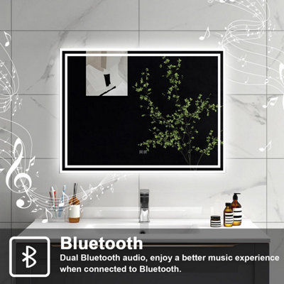 SLINE 1000x600mm Bluetooth Bathroom LED Mirror,Dimmable 3 Colors, Anti ...