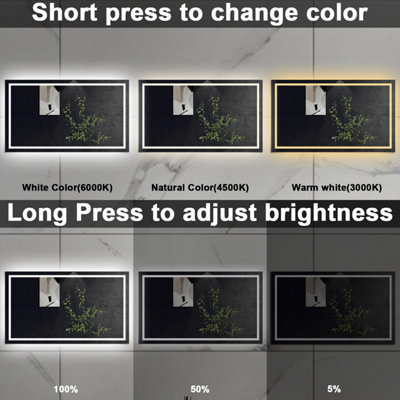 SLINE 1200x800mm Bathroom LED Mirror with 3 Color Modes,Touch Control ...
