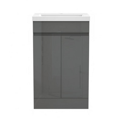 SLINE 500mm Gloss Anthracite Bathroom Vanity Unit With Basin Double ...