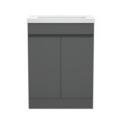 SLINE 600mm Matte Anthracite Bathroom Vanity Unit With Basin Double ...
