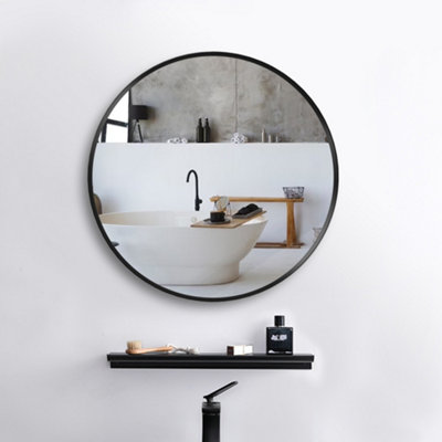 SLINE 60cm Round Mirror With Black Aluminium Frame Suitable for Home ...