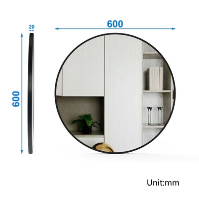 SLINE 60cm Round Mirror With Black Aluminium Frame Suitable for Home ...