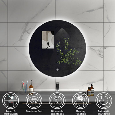 SLINE 800mm Backlit Round Bathroom Mirror with LED lights Dimmable ...