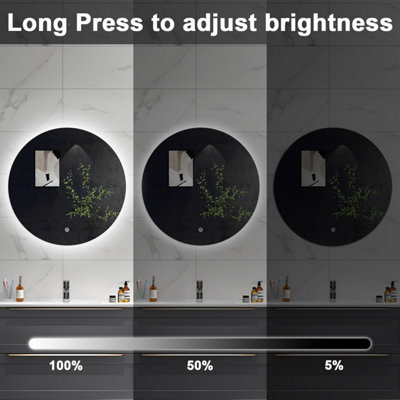 SLINE 800mm Backlit Round Bathroom Mirror with LED lights Dimmable ...