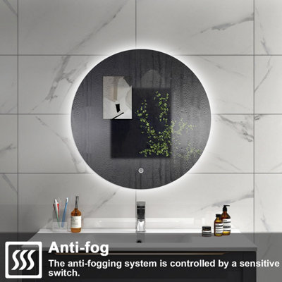SLINE 800mm Backlit Round Bathroom Mirror with LED lights Dimmable ...