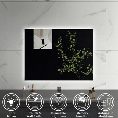 SLINE 800x600mm Rectangular LED Bathroom Mirror 6000K Cold White Light ...