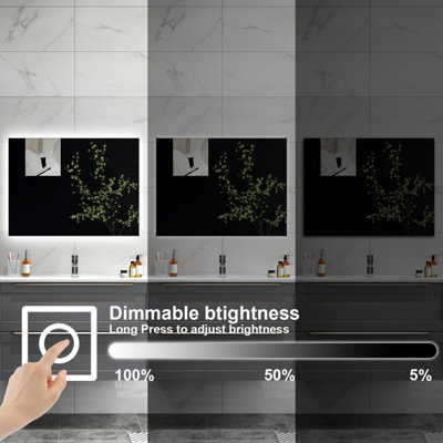 SLINE 800x600mm Rectangular LED Bathroom Mirror 6000K Cold White Light ...