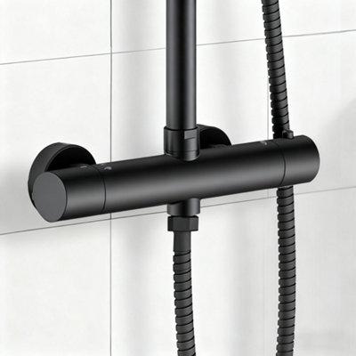 SLINE Black Exposed Thermostatic Mixer Shower Set Dual Heads Brass ...