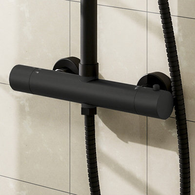 SLINE Black Exposed Thermostatic Mixer Shower Set with Dual Heads ...