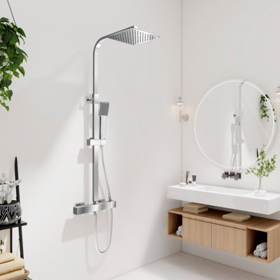 SLINE Chrome Wall-mounted Thermostatic Mixer Shower Set Anti-Scald ...