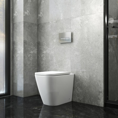 SLINE Rimless BTW Back to Wall Square Toilet Pan with Soft Close Seat ...