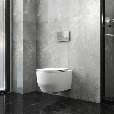 SLINE Rimless Wall Hung Round Pan Toilet & UF Soft Close Seat White ...