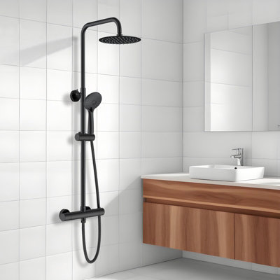 SLINE Round Black Wall-mounted Thermostatic Mixer Shower Anti-Scald ...