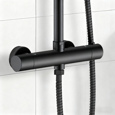SLINE Round Black Wall-mounted Thermostatic Mixer Shower Anti-Scald ...