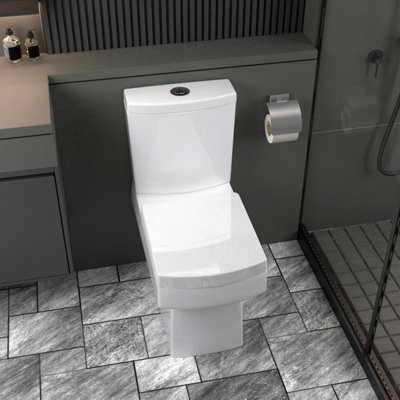 SLINE White Close Coupled Square Toilet Set with Soft Close Seat & Dual ...