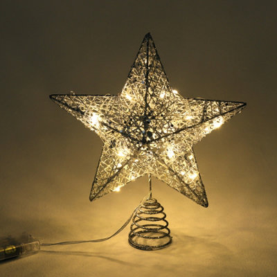 Sliver Lighted Up Christmas Tree Topper Star Christmas Decoration Xmas Ornament