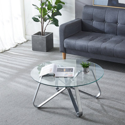 Sliver Modern Round Glass Tabletop Coffee Table Sofa Side Table Dia 800 ...