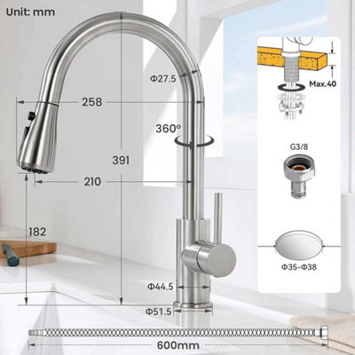Sliver Stainless Steel Pull Out Kitchen Faucet