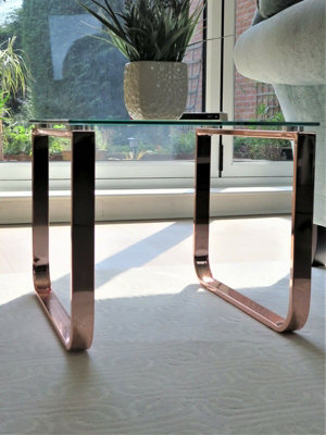 Sloane Rectangular Side Table , Clear/Copper