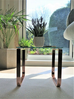 Sloane Rectangular Side Table , Clear/Copper