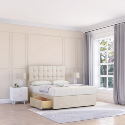 Sloomy 4FT6 Alabama Plush Cream Memory Foam Bed Set With No Drawers ...