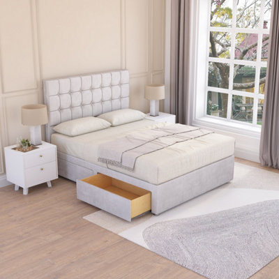 Sloomy Alabama Silver Plush 4FT6 Memory Foam Bed Set With 2 Drawers ...