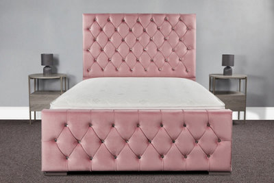 Sloomy Florida Bed Frame with Sprung Memory Foam Mattress- Pink Plush- King