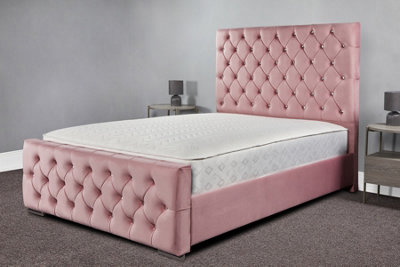 Sloomy Florida Bed Frame with Sprung Memory Foam Mattress- Pink Plush ...